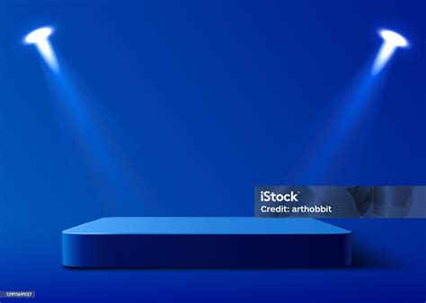 스포트라이트로 조명된 추상적인 라운드 연단 시상식 컨셉 무대 배경 3차원 형태에 대한 스톡 벡터 아트 및 기타 이미지 3차원 형태 Theatrical
