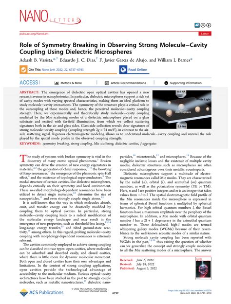 Pdf Role Of Symmetry Breaking In Observing Strong Moleculecavity