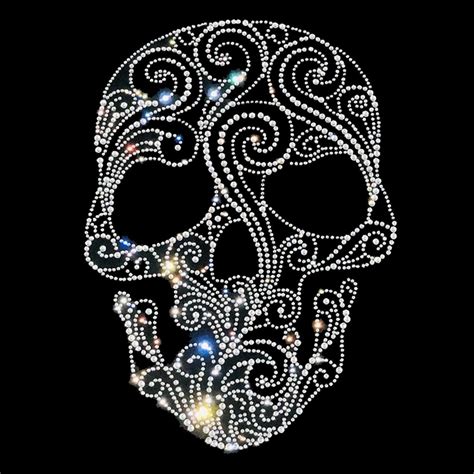 Rhinestone Skull Iron On Transfer Bling Skeleton Decal 14x 10 Etsy