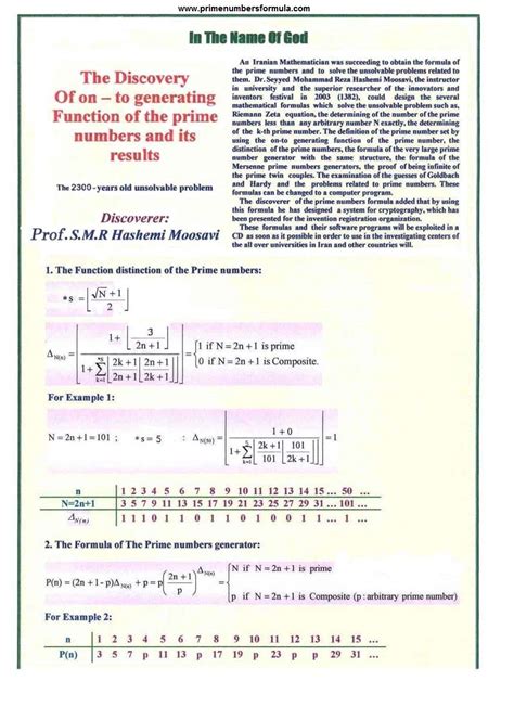 Prime Numbers Formula