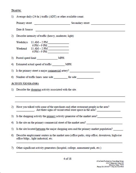 Restaurant Site Selection Analysis Form Restaurantowner