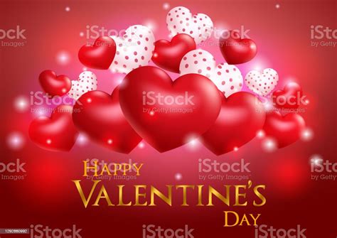 발렌타인 데이 벡터 배경 디자인 로맨틱 발렌타인 축하 디자인에 대한 3d 하트 요소와 해피 발렌타인 데이 텍스트 3차원 형태에 대한 스톡 벡터 아트 및 기타 이미지 Istock