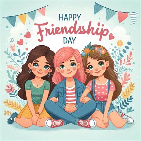 A Poster For Friendship Day With Three Girls Sitting On The Ground