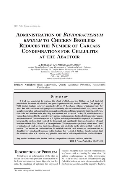 Pdf Administration Of Bifidobacterium Bifidum To Chicken Broilers Reduces The Number Of
