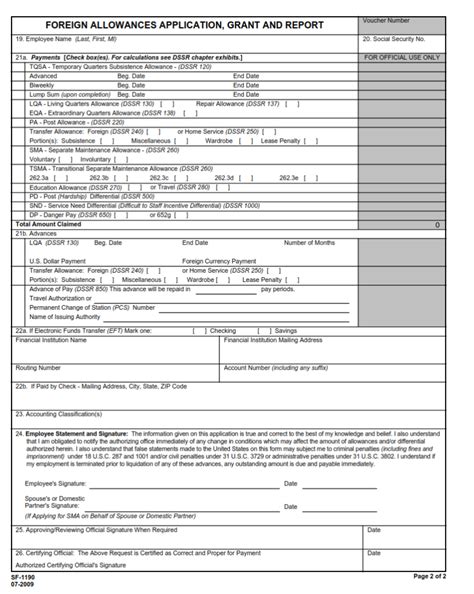 Sf 1190 Form Foreign Allowances Application Grant And Report Sf Forms