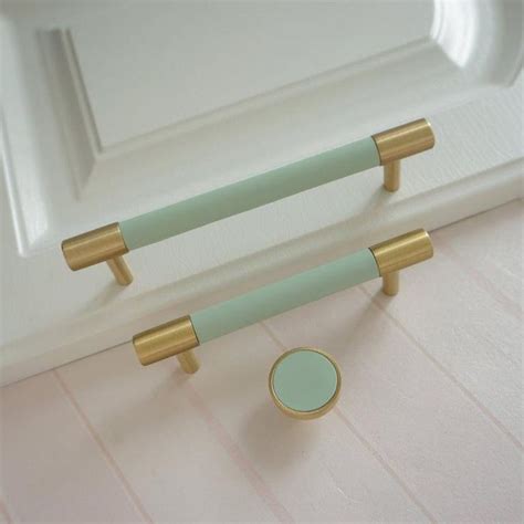 378588green Leather Handles Solid Brass Dresser Knobs Decorative