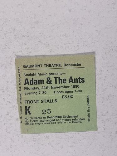 Adam And The Ants Concert Ticket Original Gaumont Theatre November 24th