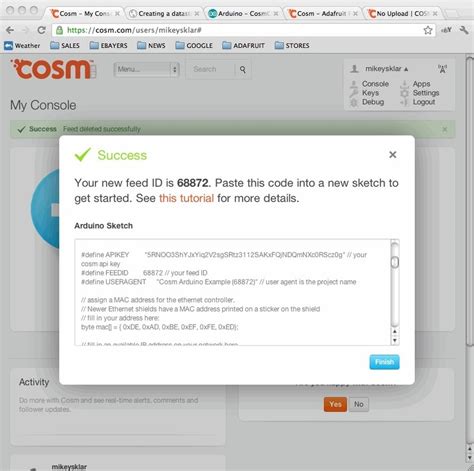 Cosm Account And Feed Send Raspberry Pi Data To Cosm Adafruit