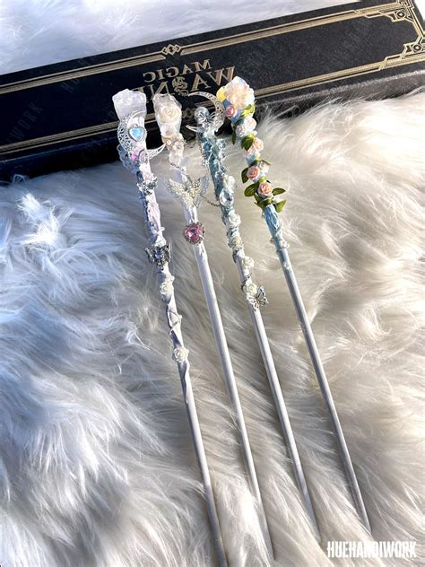 Handmade Fairycore Magic Wand With Butterfly And Flowers Moon Cosplay