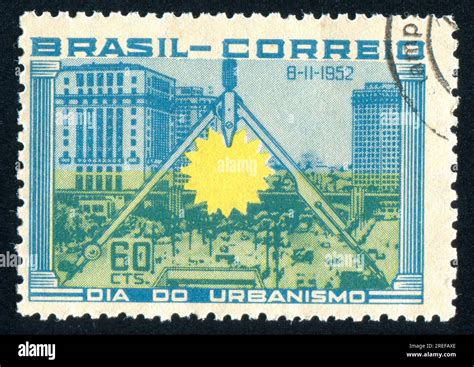 Brazil Circa 1952 Stamp Printed By Brazil Shows View Of Sao Paulo Sun And Compasses Circa