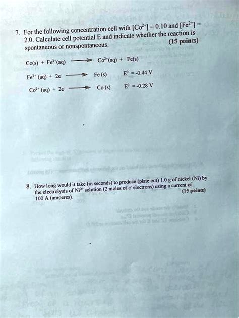 Concentratio Cell With Co 01o And Fe For The Following Whether The