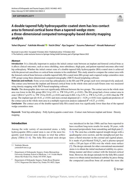 A Double Tapered Fully Hydroxyapatite Coated Stem Has Less Contact Area To Femoral Cortical Bone