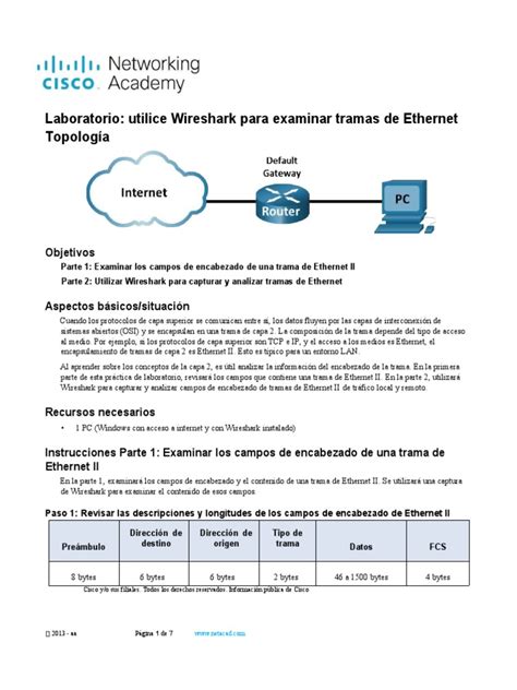 7 1 6 Lab Use Wireshark To Examine Ethernet Frames Es Pdf Ingeniería Informática