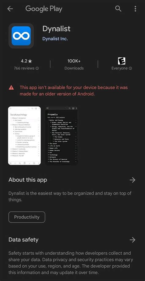 Android App Only For Older Version Of Android Help Dynalist Forum