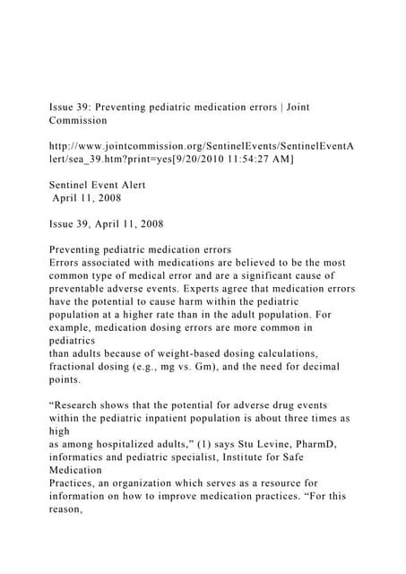 Issue 39 Preventing Pediatric Medication Errors Joint Commi Docx
