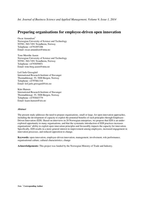 Pdf Preparing Enterprises For Employee Driven Open Innovation