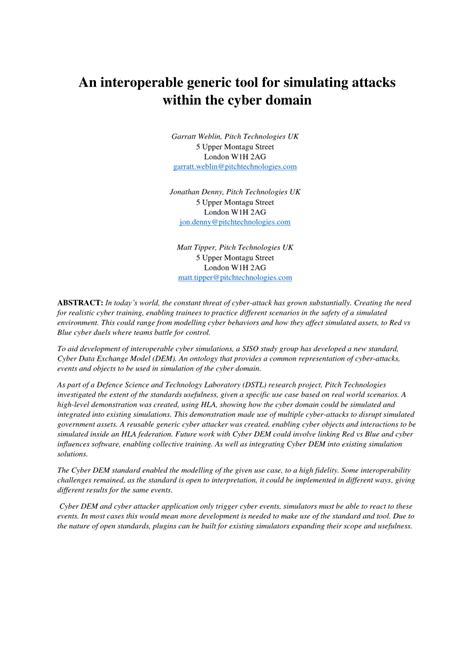 Pdf An Interoperable Generic Tool For Simulating Attacks Within The Cyber Domain