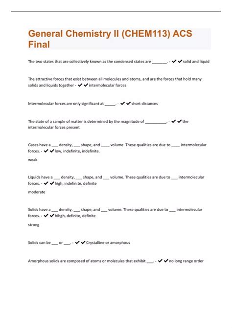 General Chemistry Ii Chem113 Acs Final Exam Solved 100 Correct General Chemistry Ii Acs