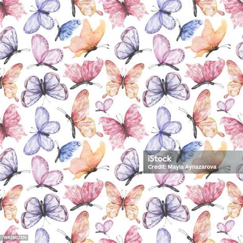 나비 원활한 패턴 수채화 나방 종이 곤충 반복 패턴 섬유 인쇄 여름 인쇄 디자인 스크랩북 용지 카드 만들기 데쿠 파주 디자인 식물학에 대한 스톡 벡터 아트 및 기타 이미지