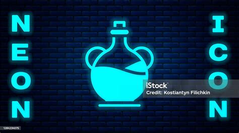 벽돌 벽 배경에 고립 된 올리브 오일 아이콘의 빛나는 네온 병 올리브 오일 아이콘을 주전자 벡터 건강한 생활방식에 대한 스톡 벡터 아트 및 기타 이미지 Istock