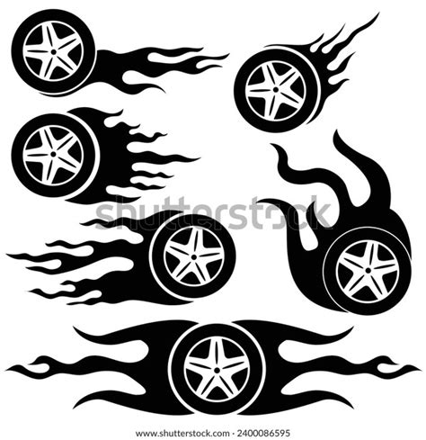 Set Tire Fire Flames Vector Illustration Stock Vector Royalty Free
