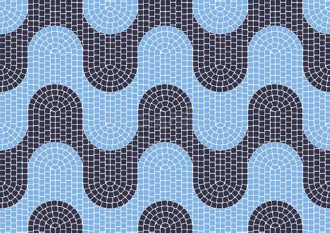 Blue Wavy Mosaic Tile Seamless Pattern Portuguese Mosaic Pavement