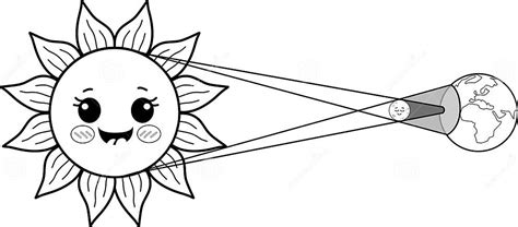Solar Eclipse Outline Illustration Coloring Worksheet Stock
