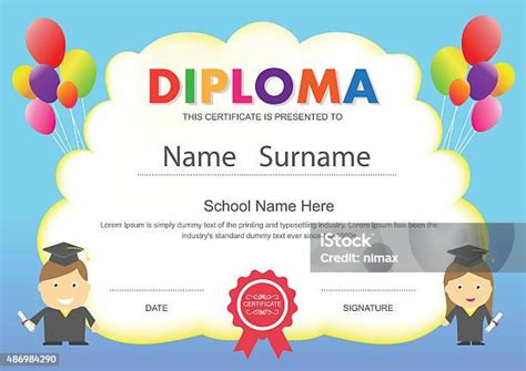 어린이 학년기 전 초등학교 학위증서 적립권을 디자인식 온도라고 2015년에 대한 스톡 벡터 아트 및 기타 이미지 2015년 감탄 교육 Istock