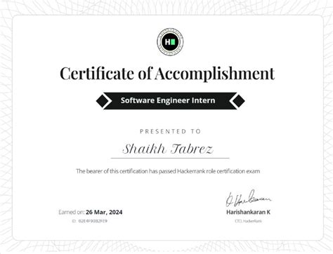 Shaikh Tabrez On Linkedin Softwareengineering Internship Hackerrank