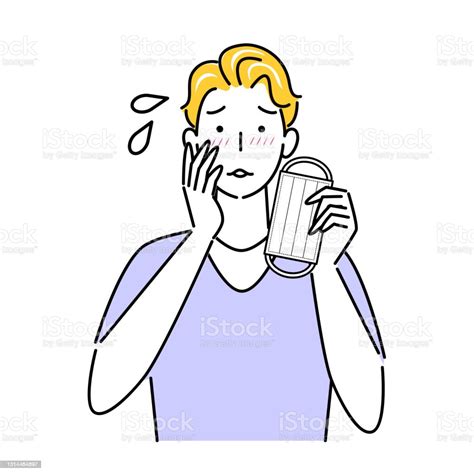 마스크 착용은 거친 피부 일러스트를 유발한 심플한 벡터 마스크를 착용하는 거칠게 된 남자 간단한 그림 벡터 걱정하는에 대한 스톡 벡터 아트 및 기타 이미지 Istock