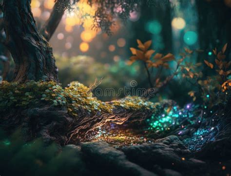 Fantasy Forest Landscape Created With Generative Ai Technology Stock