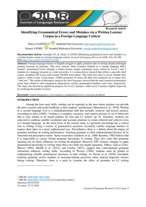 Pdf Identifying Grammatical Errors And Mistakes Via A Written Learner Corpus In A Foreign