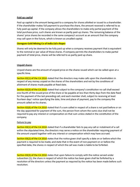 Company Law Topic 4 Tutorial Pdf Capital Surplus Value Economics