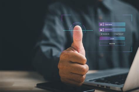 Premium Photo Securing Personal And Financial Data With A Futuristic Fingerprint Scanner