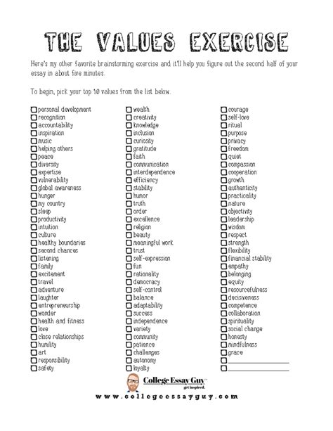 values exercise worksheet the values exercise here s my other