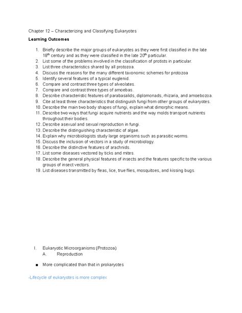 Ch 12 Micro Lecture Notes Chapter 12 Characterizing And Classifying Eukaryotes Learning