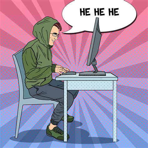 Hacker Hooded Man Stealing Data From Computer Cyber Attack Pop Art