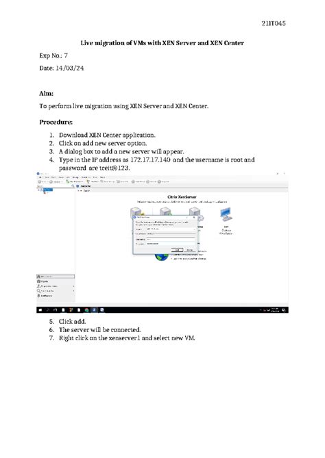exp 5 xen xenserver live migration of vms with xen server and xen