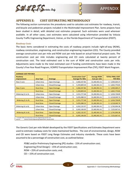 PDF APPENDIX E COST ESTIMATING METHODOLOGY Appendix E Cost Estimating Methodology