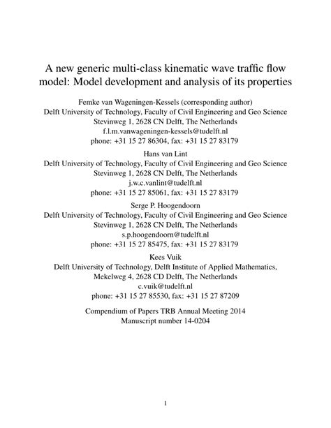 Pdf A New Generic Multi Class Kinematic Wave Traffic Flow Model Model Development And