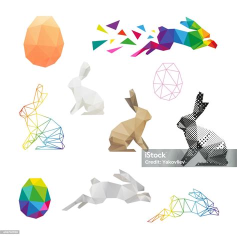 행복 한 부활절 토끼 추상 삼각형입니다 디자인 스케치 벡터 일러스트입니다 0명에 대한 스톡 벡터 아트 및 기타 이미지 0명 공휴일 기하 도형 Istock