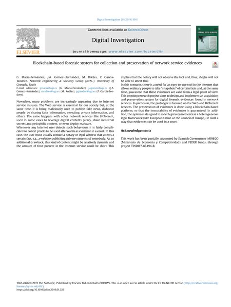 pdf blockchain based forensic system for collection and preservation of network service evidences