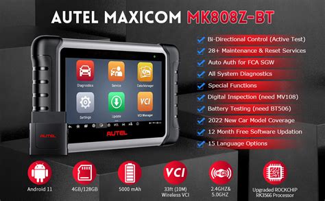 Autel Scanner MaxiCOM MK808Z-BT: Same As MK808BT Pro, 2024 Android 11 Bidirectional Scan Tool ...