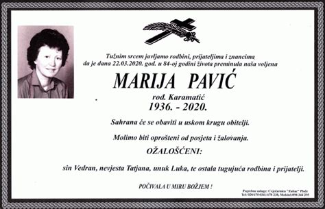 Marija PaviĆ 1936 2020 Zubac Doo Marija PaviĆ 1936 2020 Zubac Doo