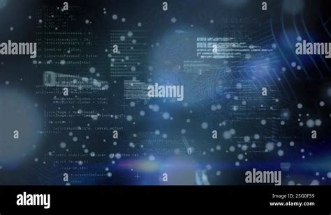 Animation Of Dots Flying And Looping Binary Codes With Programming Language On Stock Video