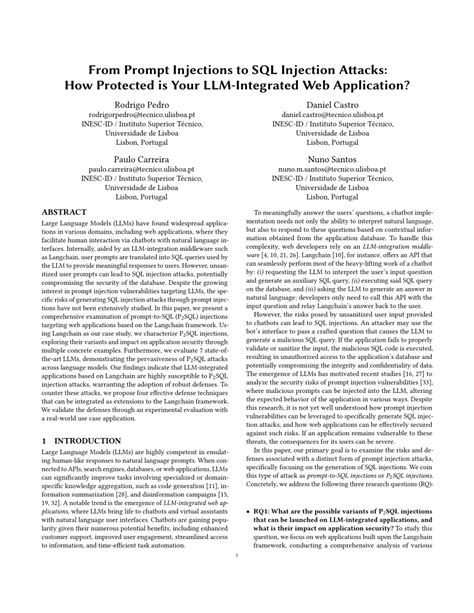 (PDF) From Prompt Injections to SQL Injection Attacks: How Protected is Your LLM-Integrated Web ...