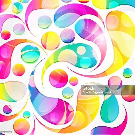 흰색 배경에 추상적인 다채로운 페이즐리 아크 드롭 패턴 투명한 다채로운 방울과 서클 디자인 카드 벡터 일러스트레이션 0명에 대한 스톡 벡터 아트 및 기타 이미지 Istock