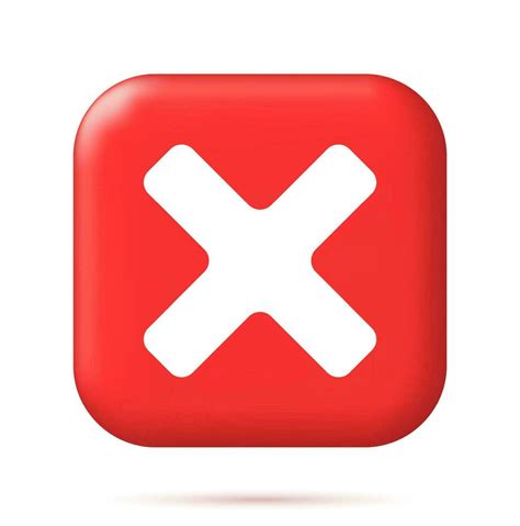 3d Wrong Button In Square Shape Red No Or Incorrect Sign Render Red