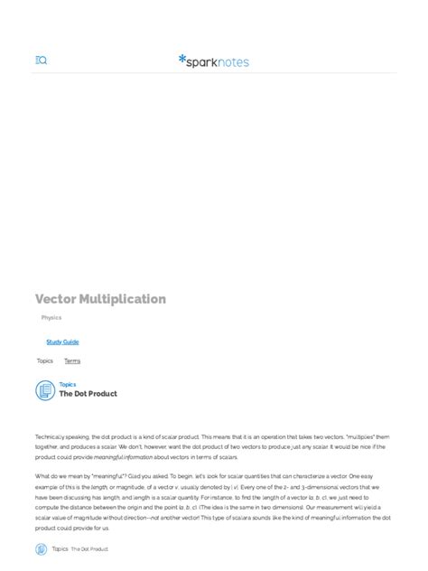 Vector Multiplication The Dot Product Sparknotes Pdf Euclidean