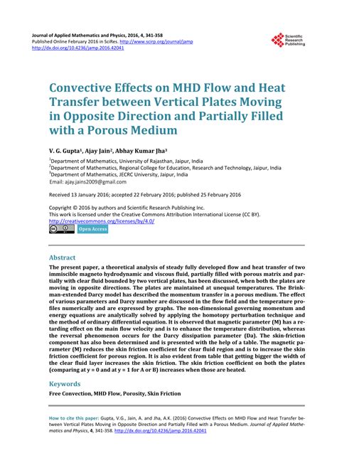 Pdf Convective Effects On Mhd Flow And Heat Transfer Between Vertical Plates Moving In